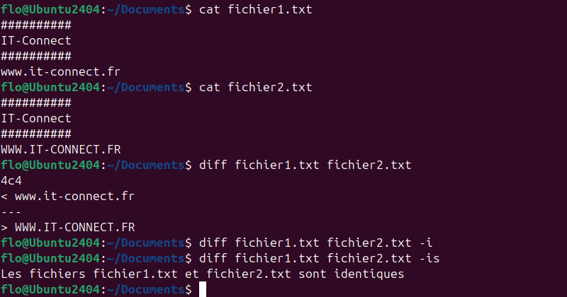 Comparer 2 fichiers avec la commande diff sous Linux