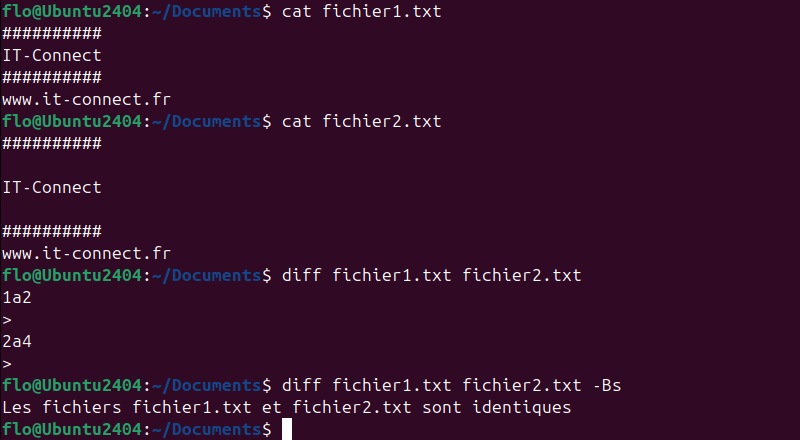Comparer 2 fichiers avec la commande diff sous Linux