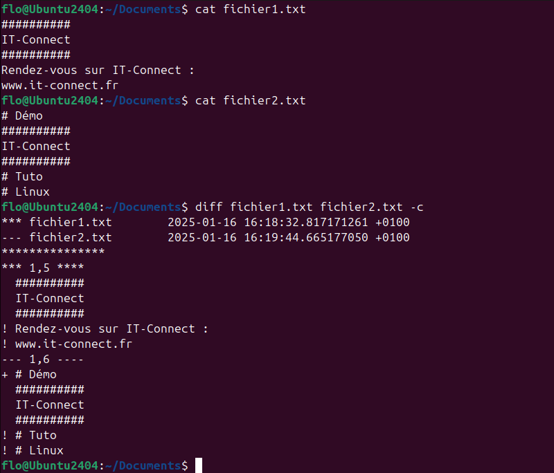 Comparer 2 Fichiers Avec La Commande Diff Sous Linux