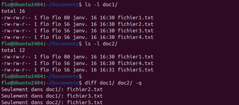 Comparer 2 fichiers avec la commande diff sous Linux