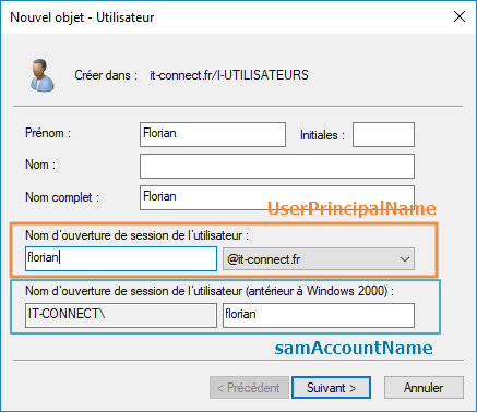 Active Directory : samAccountName VS UserPrincipalName | Active Directory | IT-Connect