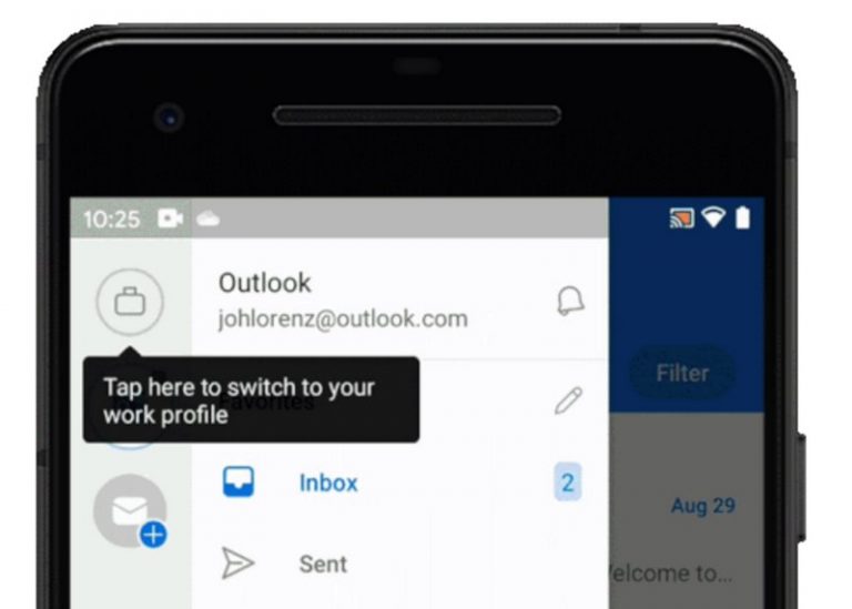 Outlook sur Android : bientôt la gestion des profils professionnels ...