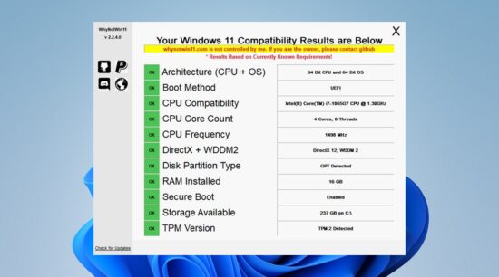 Vérifiez si votre PC est compatible Windows 11 avec WhyNotWin11 | IT-Connect