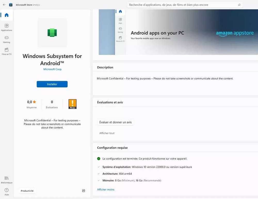 Windows Subsystem for Android (WSA) aperçu dans le Microsoft Store ...
