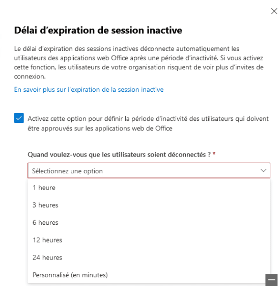 Gérer le délai d'inactivité des sessions sur Microsoft 365