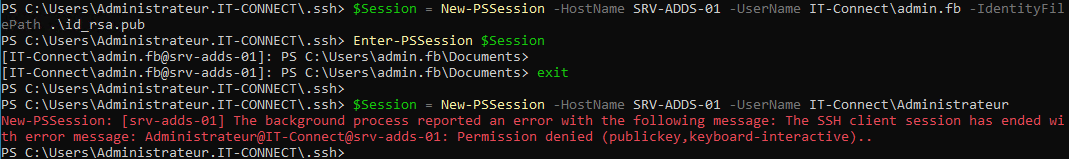Administration à distance PowerShell via une connexion SSH