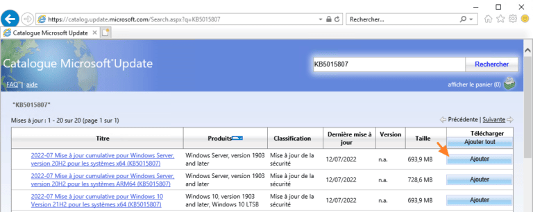 WSUS : importer une mise à jour du catalogue Microsoft