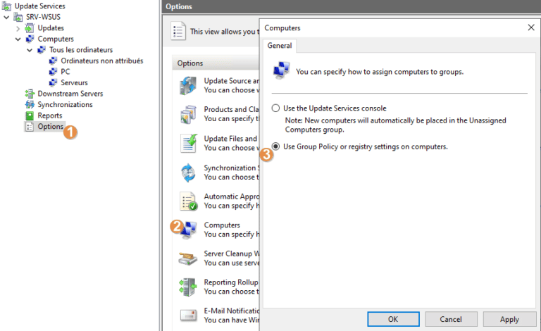 Lier les machines de l'Active Directory au serveur WSUS