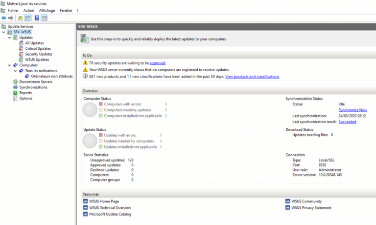 Prise en main de la console WSUS