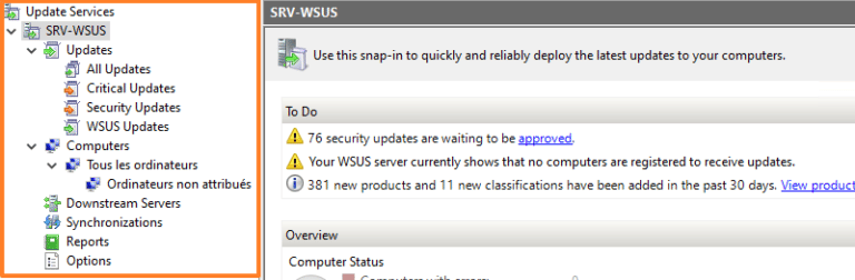 Prise en main de la console WSUS