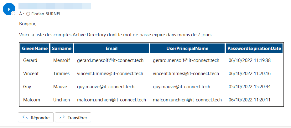 AD - Expiration du mot de passe et notification par e-mail