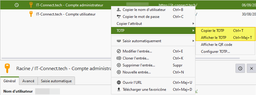 KeePassXC - Configurer le TOTP pour le MFA
