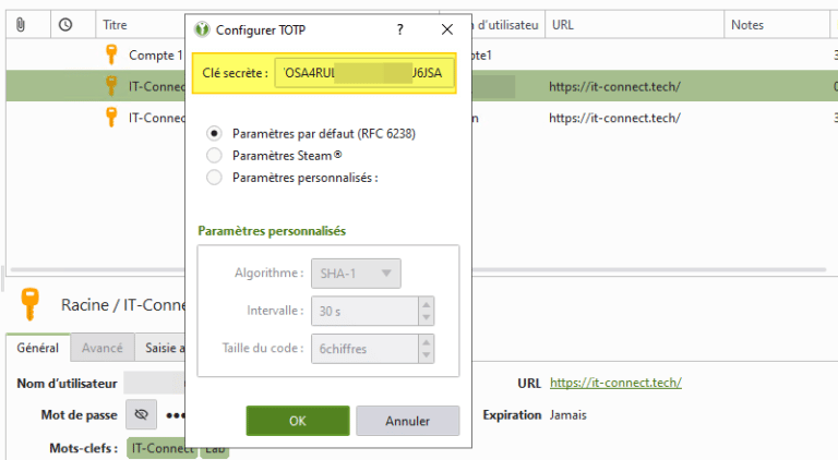 KeePassXC - Configurer le TOTP pour le MFA