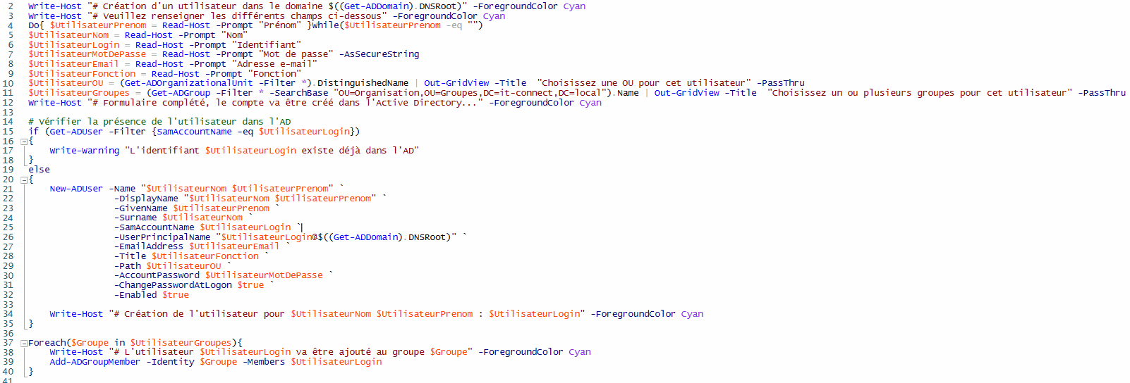 PowerShell : créer un utilisateur AD en mode interactif