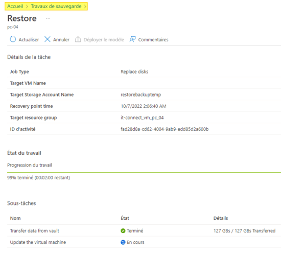 Azure Backup : comment restaurer une VM Azure