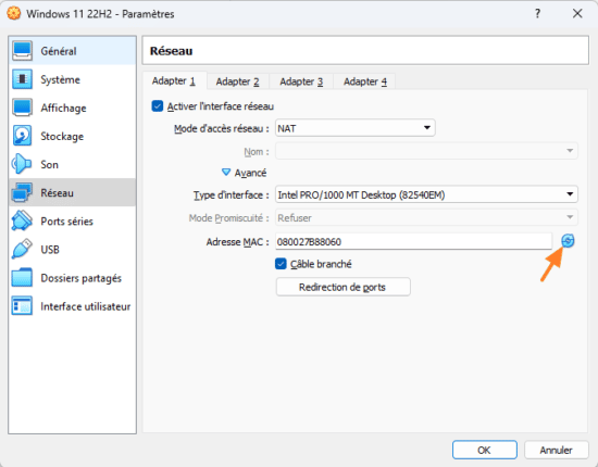 Comment modifier l'adresse MAC d'une VM VirtualBox