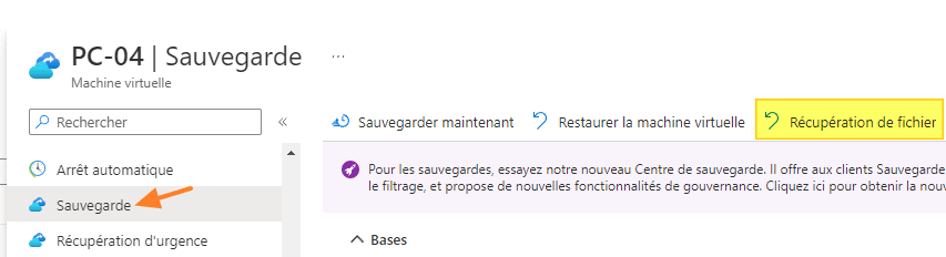 Restauration de fichiers avec Azure Backup