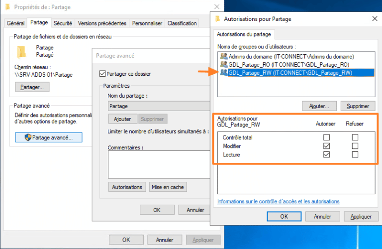 Prise en main des permissions NTFS et de partage - Windows