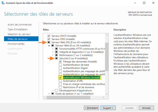 Serveur IIS : activer l'authentification Windows NTLM
