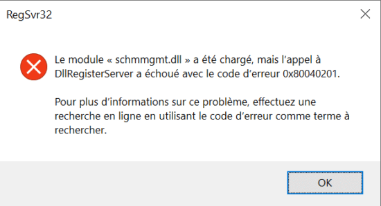 Résoudre l'erreur 0x80040201 de schmmgmt.dll - Schéma AD
