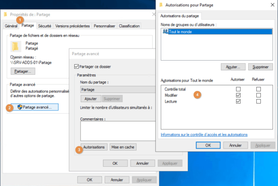 Prise en main des permissions NTFS et de partage - Windows