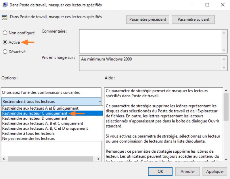 GPO - Masquer le lecteur C de l'Explorateur Windows