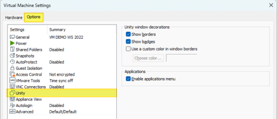 Découverte du mode Unity de VMware Workstation Pro / Player