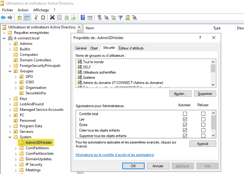 Sécurité Active Directory : AdminSDHolder et adminCount