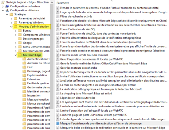 GPO Microsoft Edge : désactiver l'assistant de première utilisation