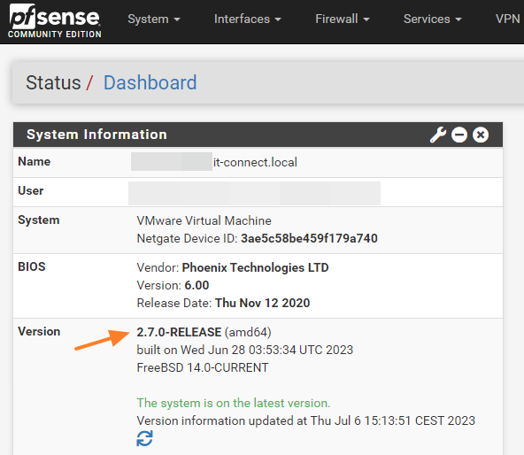 Comment mettre à niveau pfSense 2.6.0 vers 2.7.0
