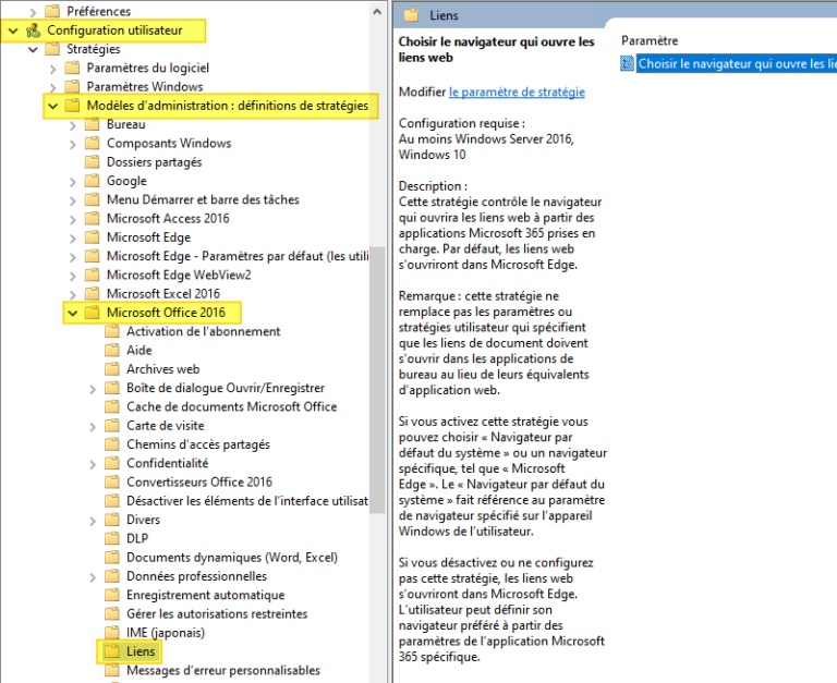 Une GPO pour que Outlook ouvre les liens avec le navigateur par défaut