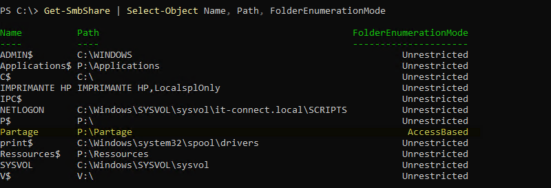 Activer l'énumération basée sur l'accès sur Windows Server