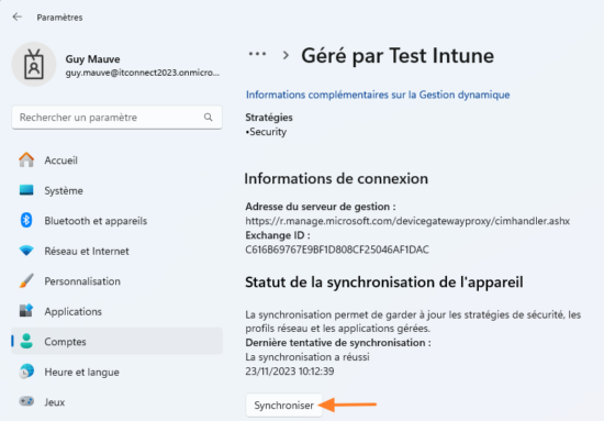 Intune - 6 méthodes pour synchroniser un appareil Windows
