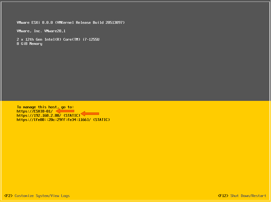 VMware ESXi 8.0 - Configurer le réseau avec l'interface DCUI