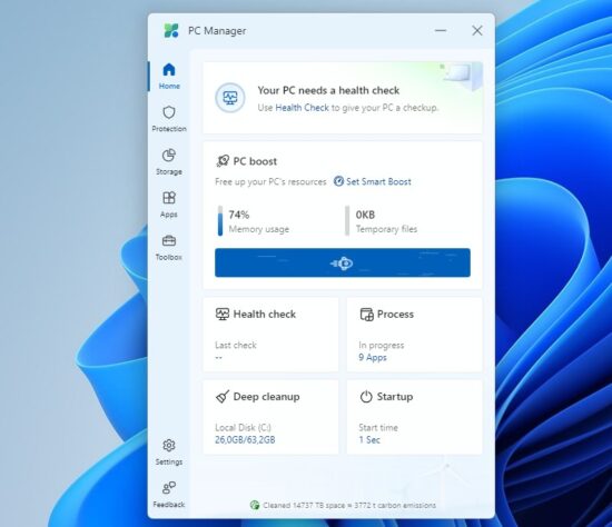 L'outil de nettoyage PC Manager est disponible pour Windows