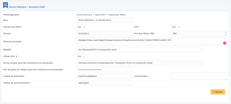 GLPI - Configurer l'authentification Active Directory (LDAP)