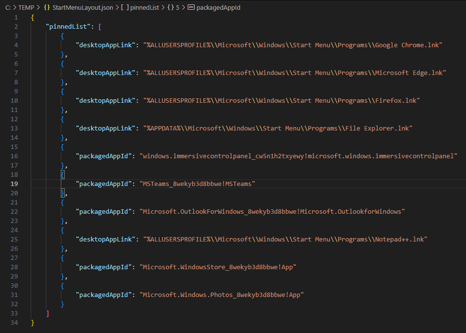 Intune - Personnalisation du menu Démarrer de Windows 11
