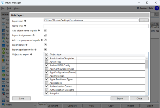 Exporter, importer et documenter des configurations Intune