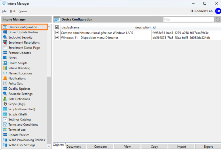 Exporter, importer et documenter des configurations Intune