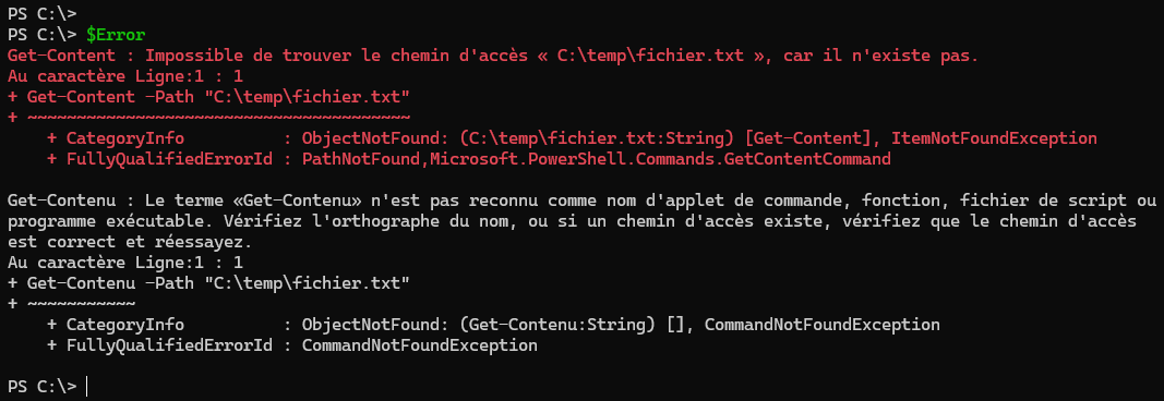 Le fonctionnement des erreurs avec PowerShell