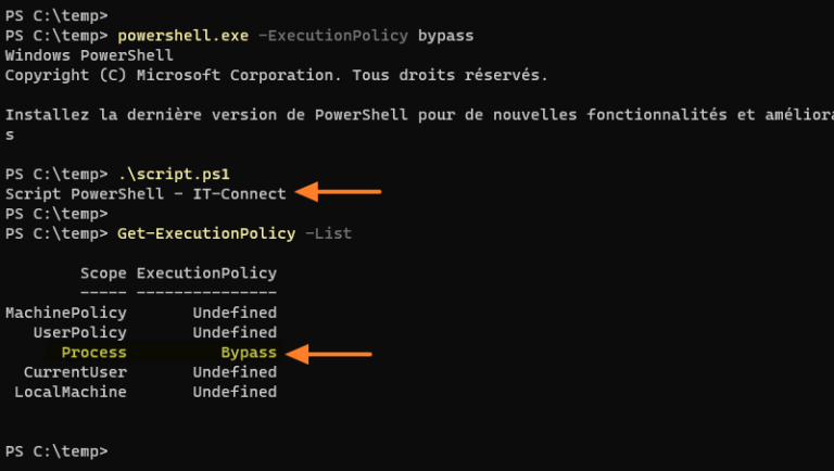 La stratégie d'exécution des scripts PowerShell