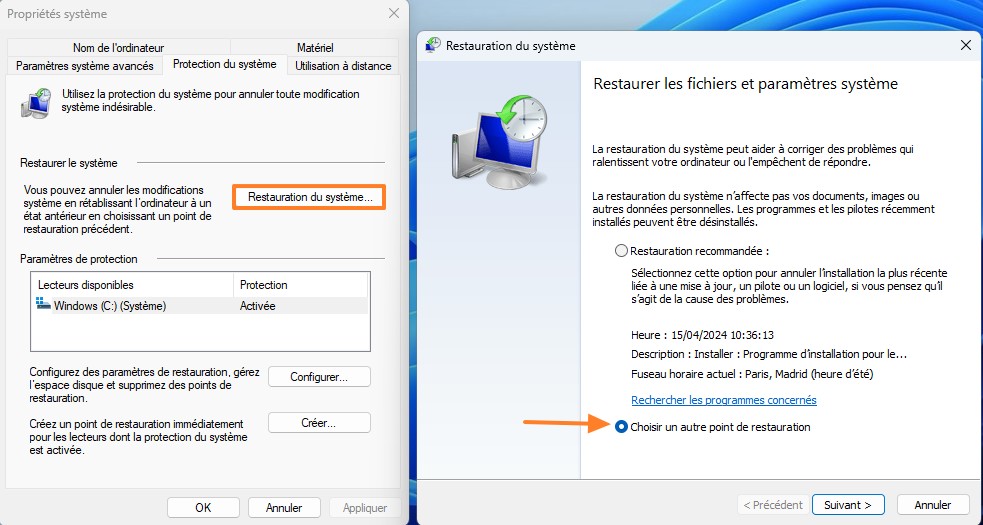 Windows 11 : créer, restaurer et supprimer un point de restauration