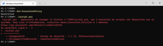 La stratégie d'exécution des scripts PowerShell
