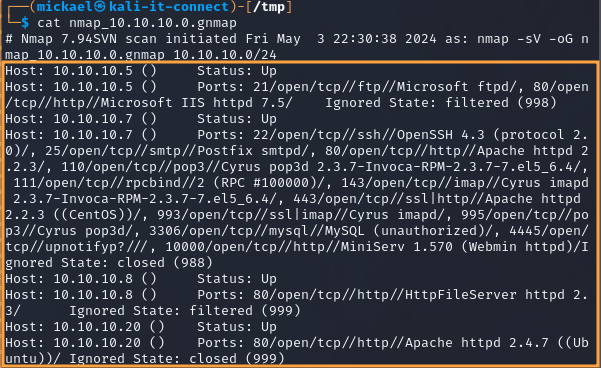 Comment gérer les données de sortie de Nmap