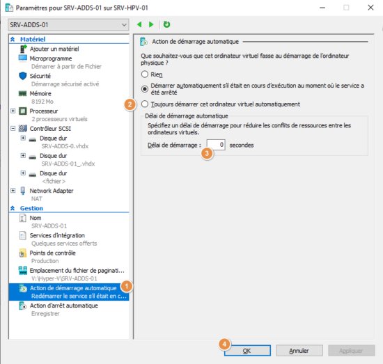 Hyper-V - Configurer le démarrage automatique des VMs