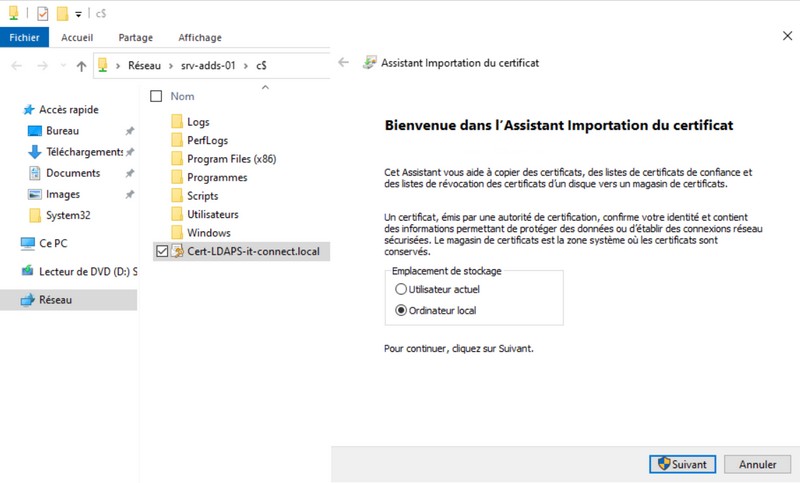 Active Directory : LDAPS avec un certificat autosigné