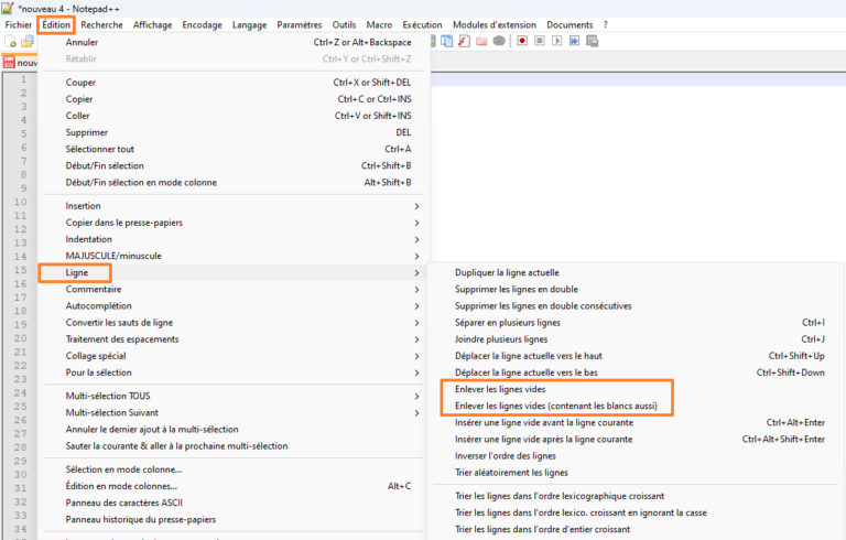 Notepad++ : supprimer les lignes vides dans un fichier
