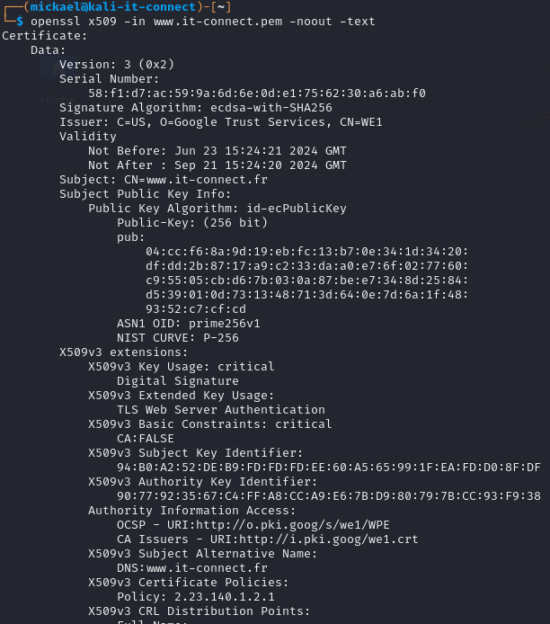 Lire le contenu d’un certificat x.509 (TLS) avec openssl