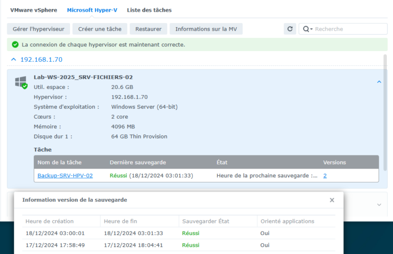 Sauvegarder les VM Hyper-V avec Synology Active Backup Suite