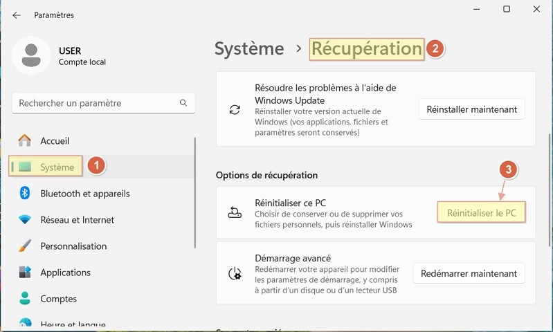 Réinitialiser Windows 11 sans perdre ses fichiers - Tutoriel